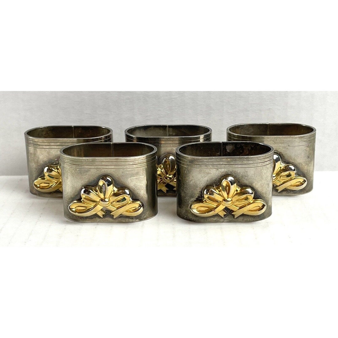Vintage Silver Plate Napkin Rings With Goldtone Bows Lot of 5christmas ...
