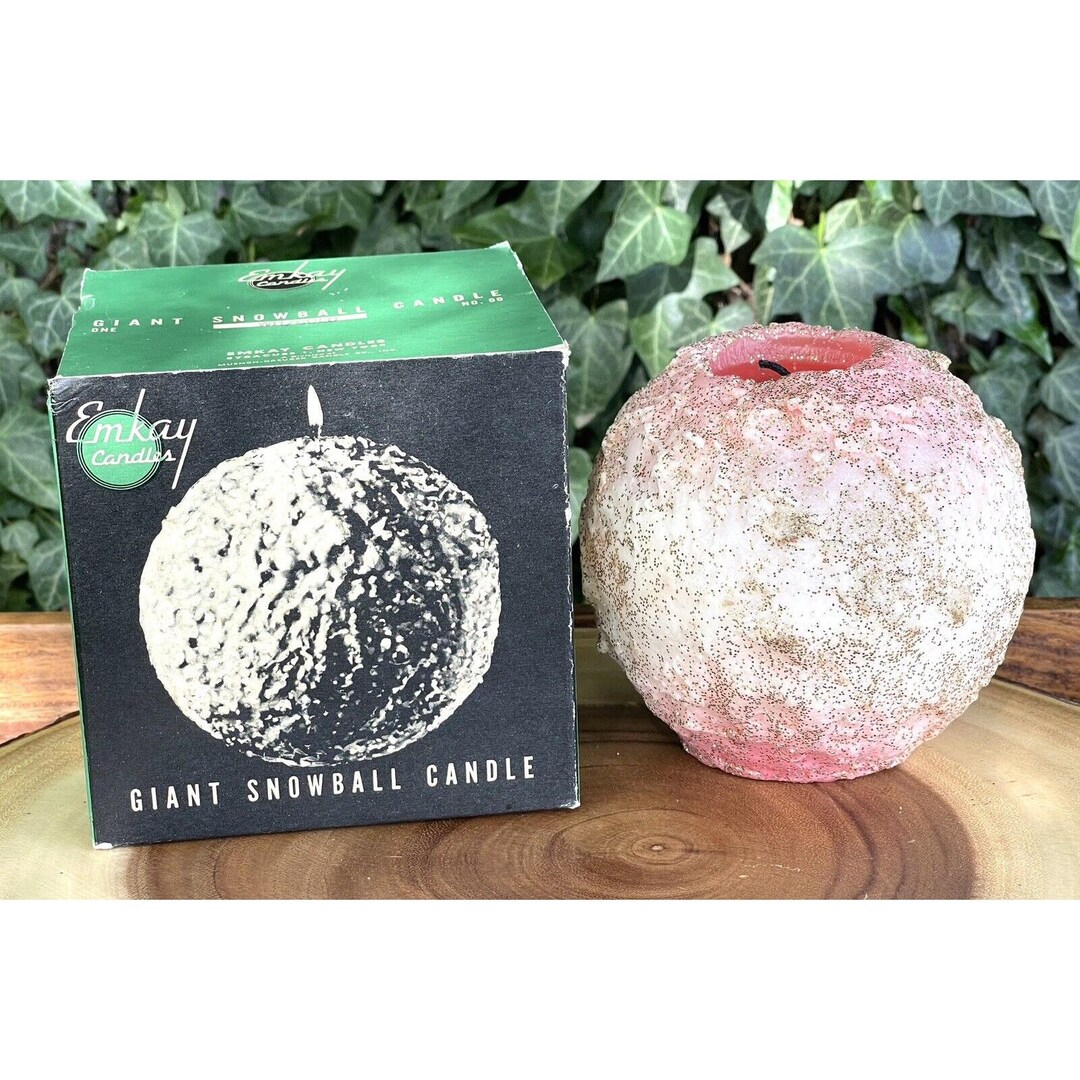 Vintage EMKAY Giant Snowball Candle White Glitter Gold - Etsy