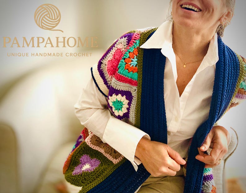 Crochet Granny Square Vest: Handmade 100% Cotton Boho Layer - Etsy