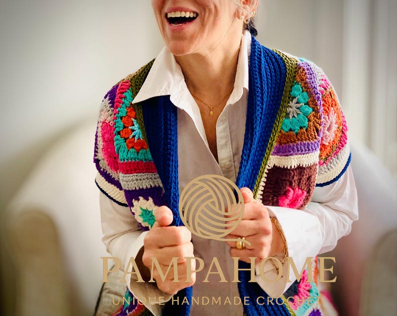 Crochet Granny Square Vest: Handmade 100% Cotton Boho Layer - Etsy