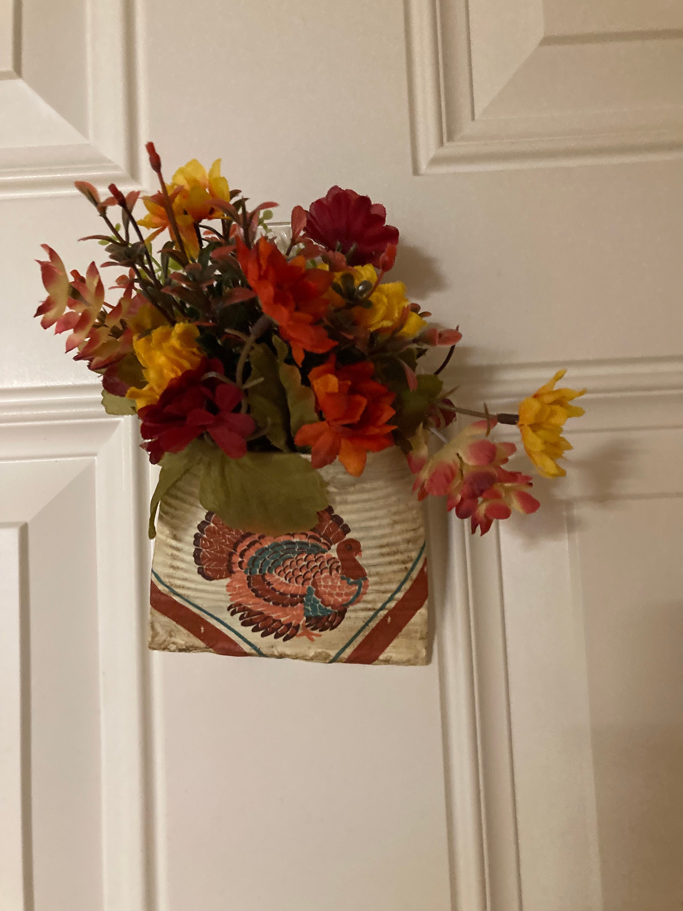 Tin Can Pocket Posey Fall Decor Crushed Can Upcycled Wall Art ...