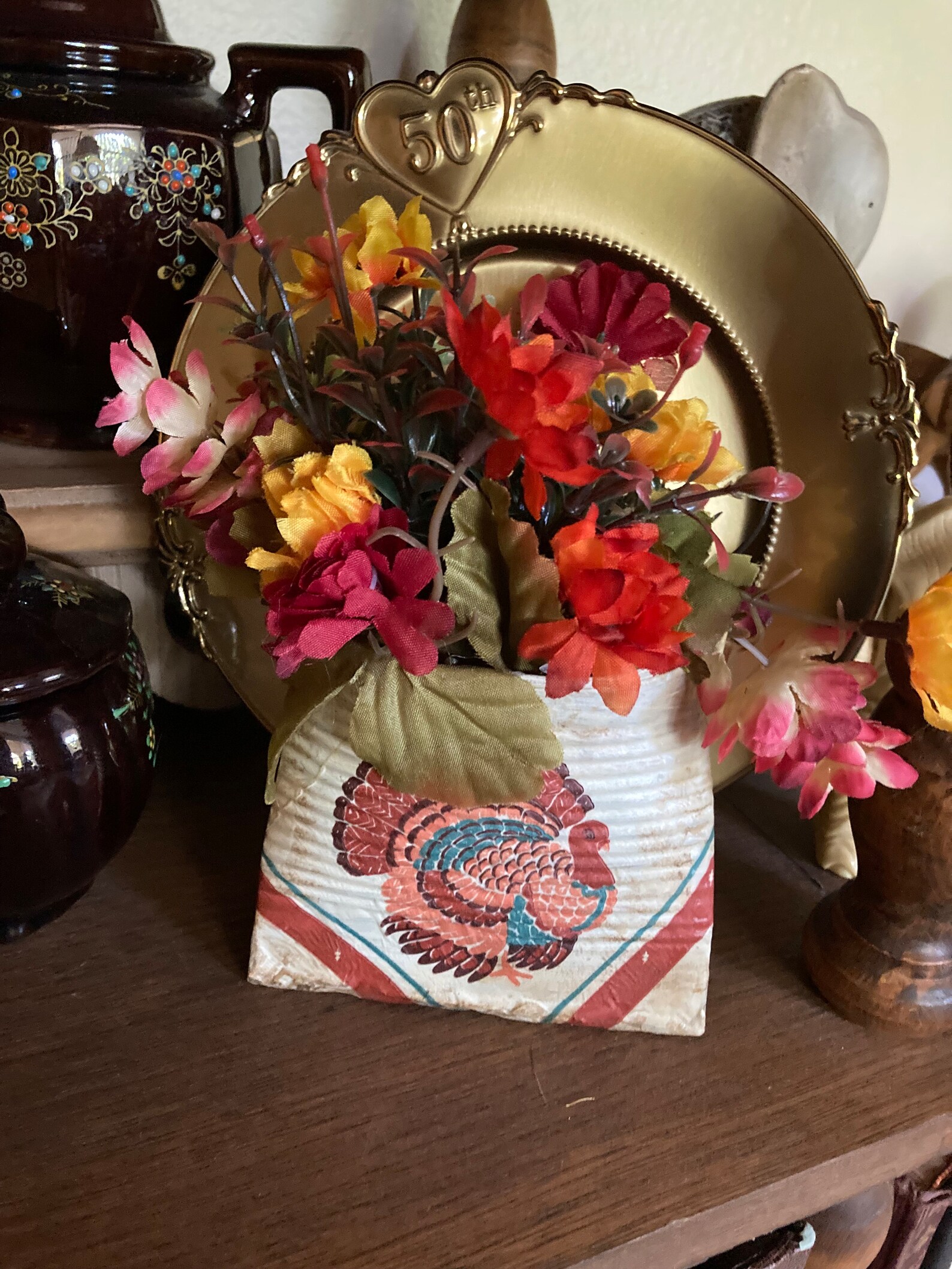 Tin Can Pocket Posey Fall Decor Crushed Can Upcycled Wall Art ...