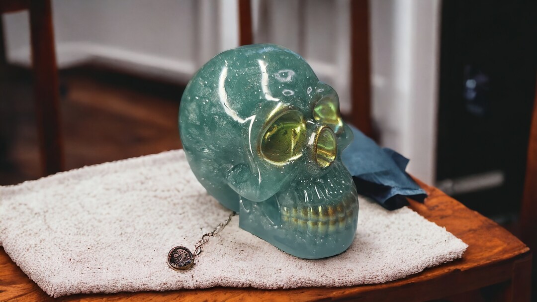 Glow Blue Glass Resin Skull Decor - Etsy