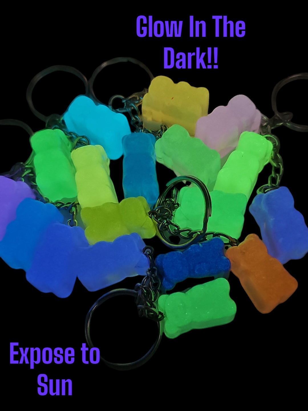 GLOW Gummy Bear Resin Keychain Charm Set - Etsy