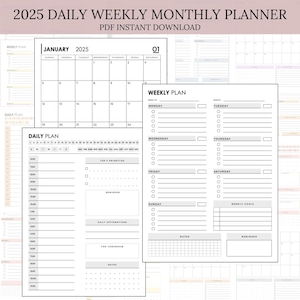 2025 Daily Weekly Monthly Planner Pages Agenda Instant Download PDF ...
