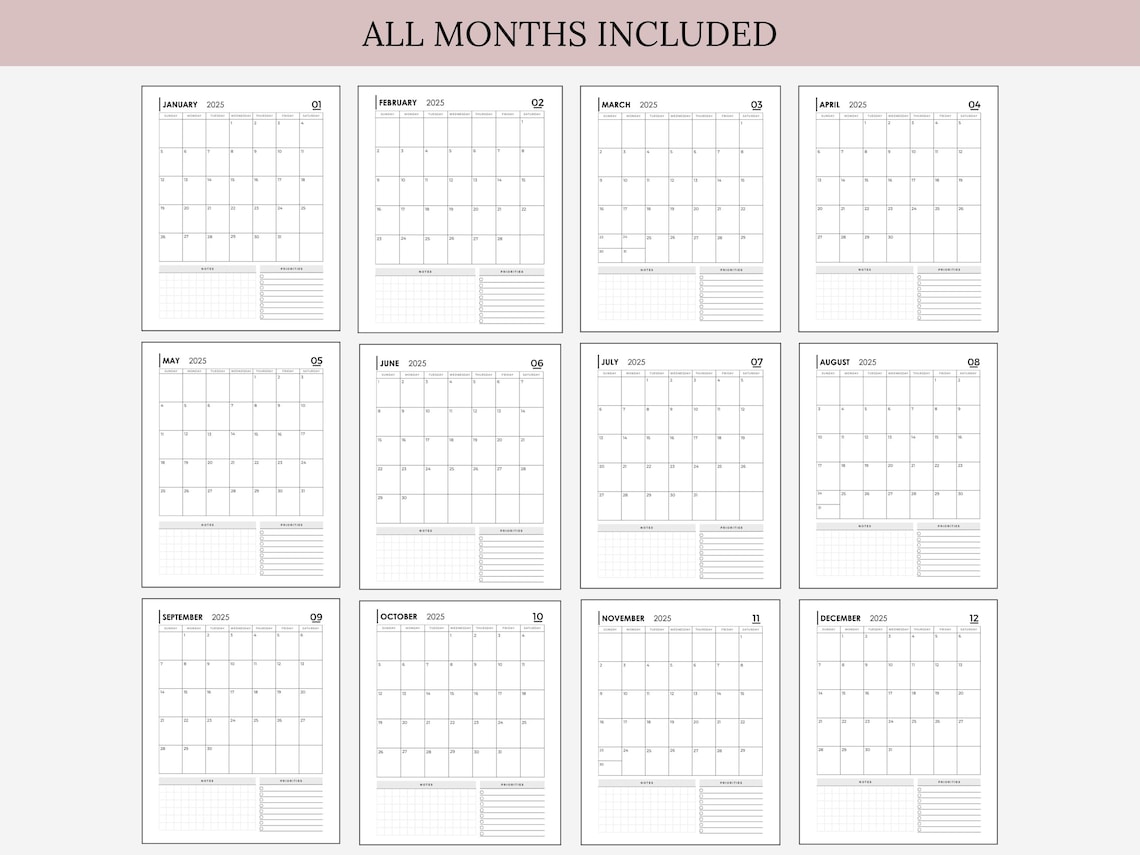 2025 Daily Weekly Monthly Planner Pages Agenda Instant Download PDF ...