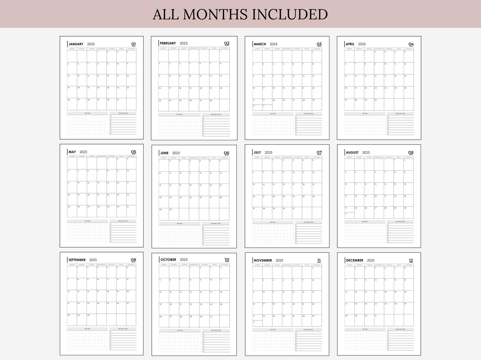2025 Daily Weekly Monthly Planner Pages Agenda Instant Download PDF ...