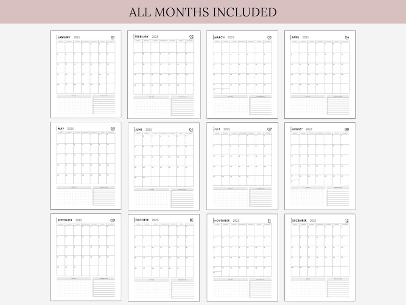 2025 Daily Weekly Monthly Planner Pages Agenda Instant Download PDF ...