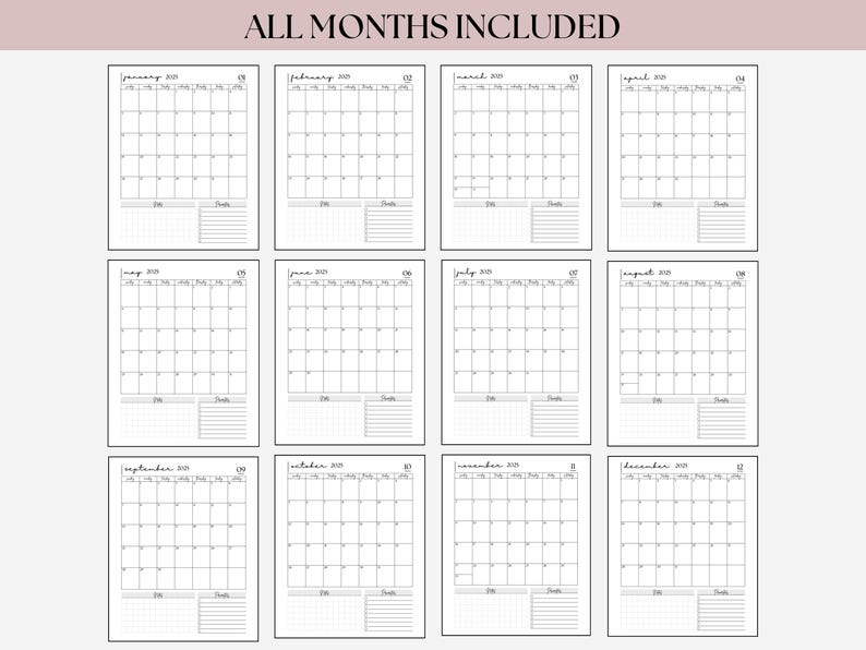 2025 Daily Weekly Monthly Planner Printable Agenda Instant Download PDF ...
