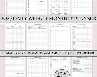 2025 Daily Weekly Monthly Planner Pages Agenda Instant Download PDF ...