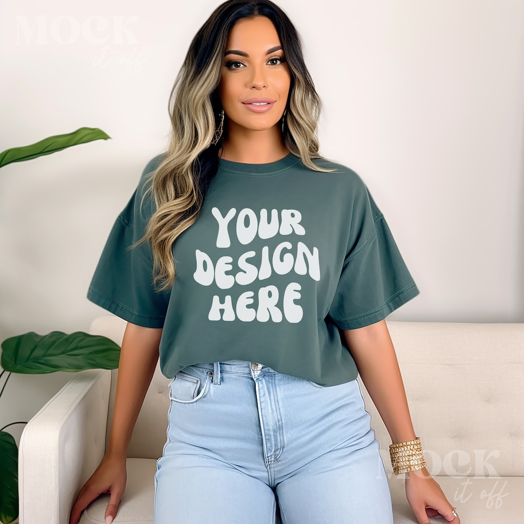 Blue Spruce Shirt Mockup, Comfort Colors 1717 Shirt Mockup, Diverse ...