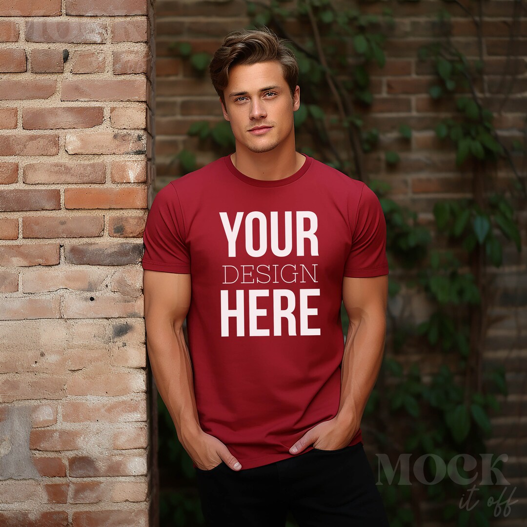 Male Mockup, Cardinal Red Bella Canvas 3001 Mockup T-shirt, Handsome ...