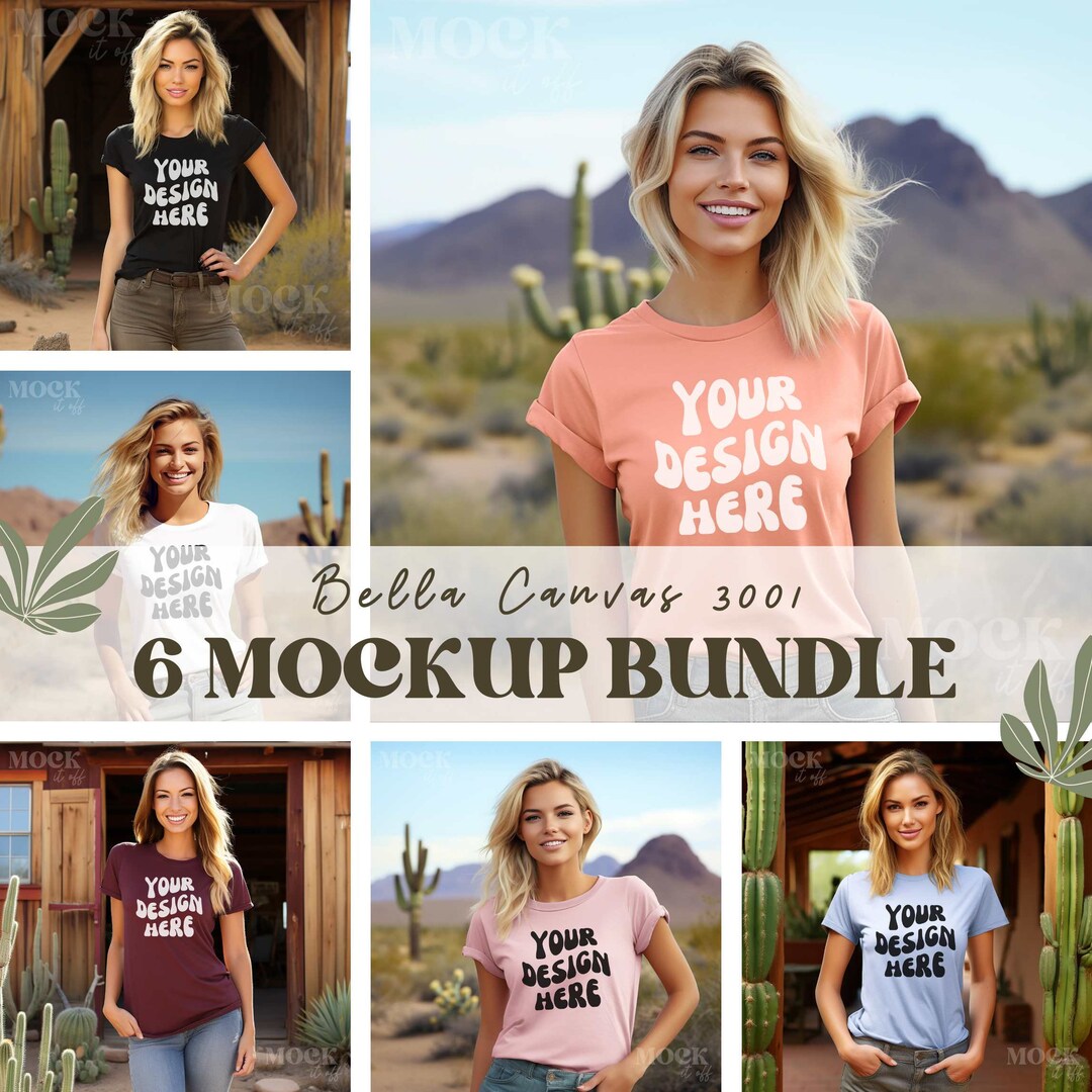 Boho Hippie Desert Mockup Bundle, Western Bella Canvas 3001 Mock Bundle ...