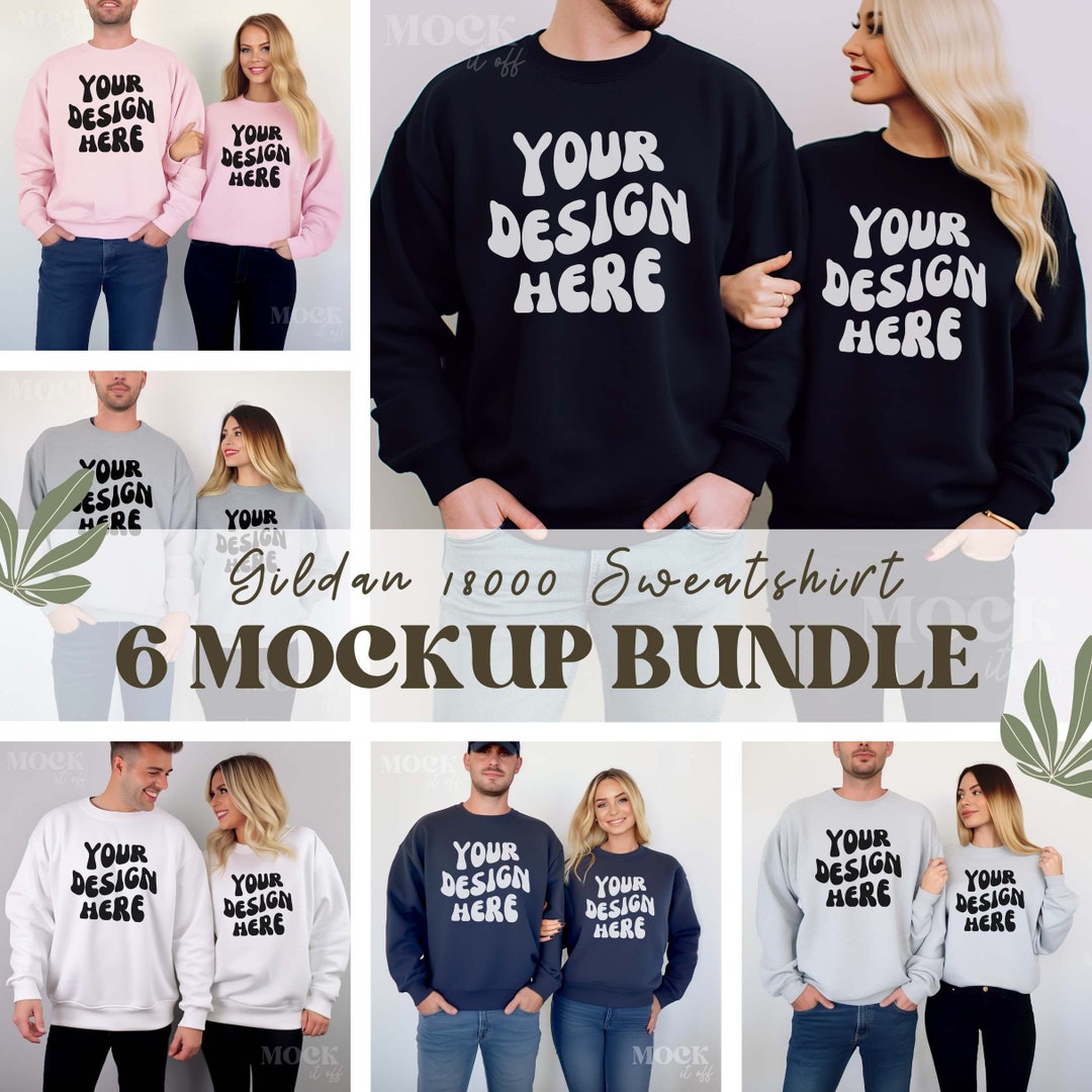 Couples Mockup Bundle, BF & GF Mock, Gildan 18000 Sweatshirt Mockup ...