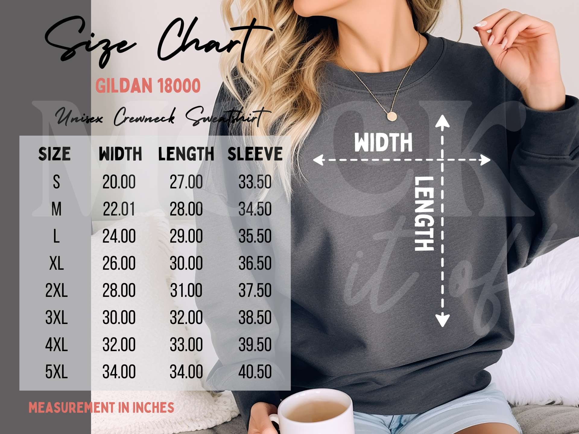 Gildan 18000 Sweatshirt Size Chart, 3XL 4XL & 5XL Size Chart Bundle ...