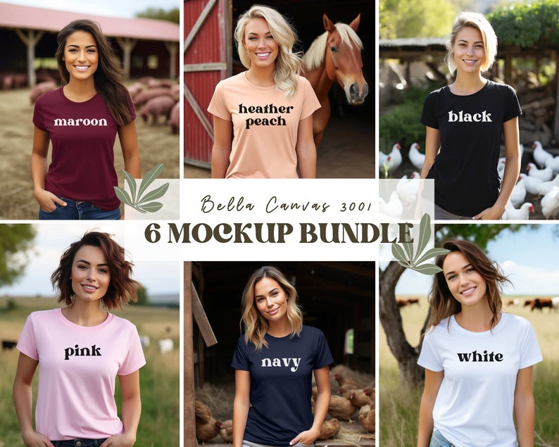 Womens Farming Mockup Bundle, Bella Canvas 3001 Tshirt Mockup Bundle ...