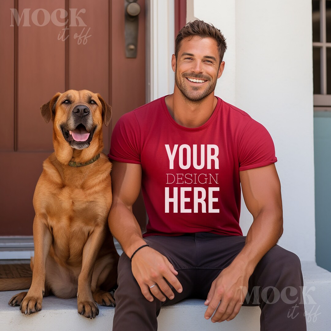 Dog Mockup, Male Dog Mockup, Red Bella Canvas 3001 Tshirt Mockup, Men's ...