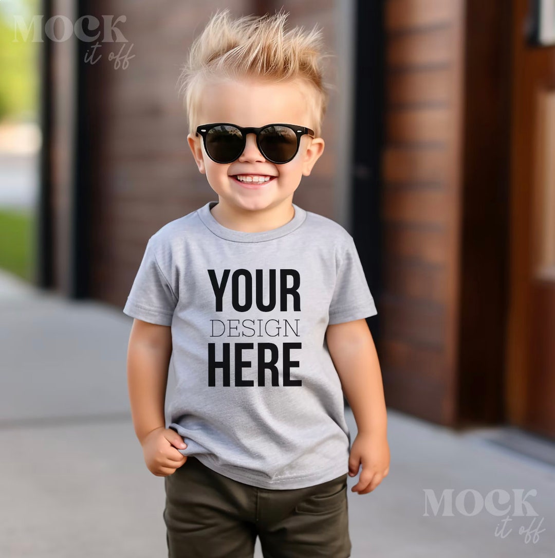 Kids Athletic Heather Bella Canvas 3001T Mockup, Boy Gray T-shirt ...