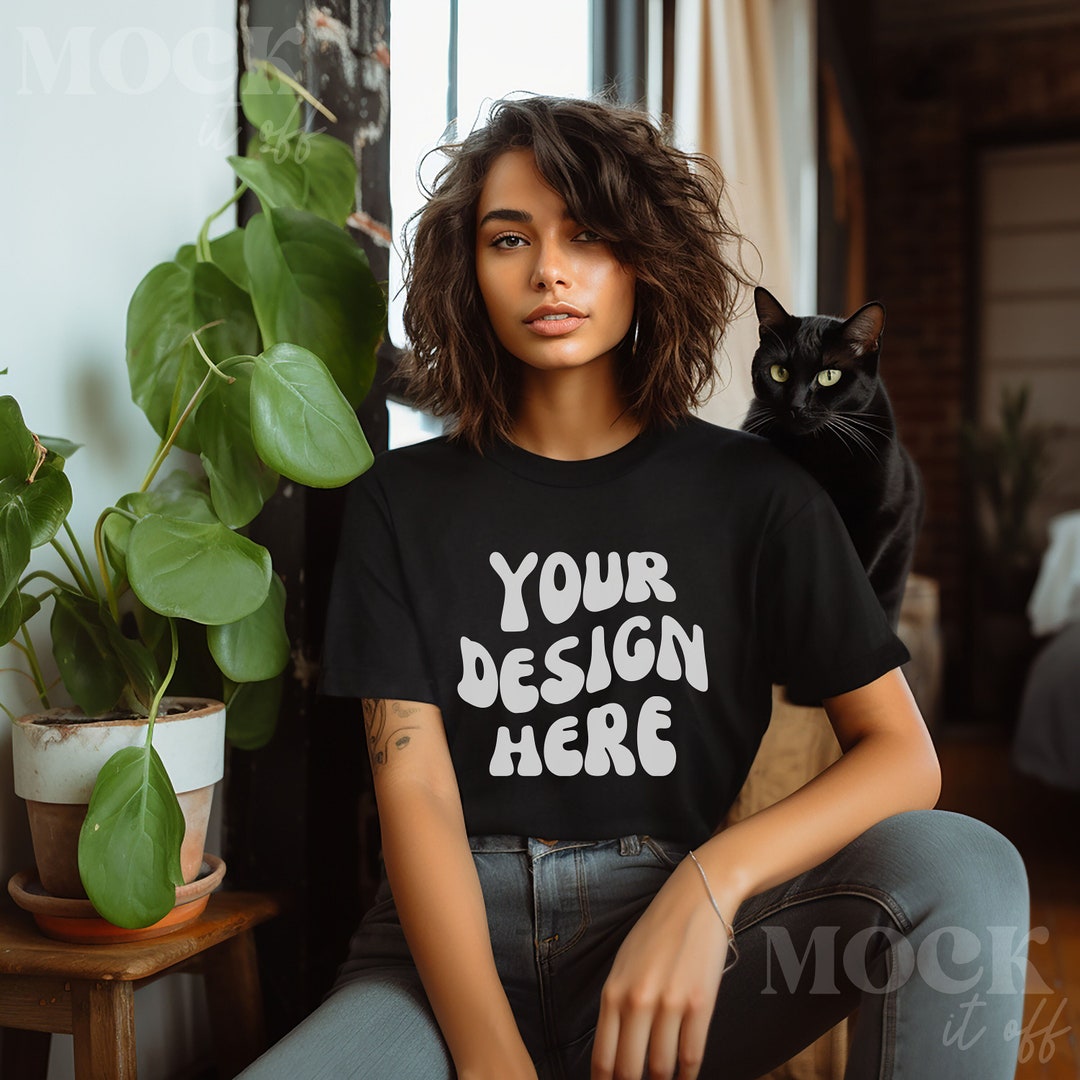 Cat Mockup, Comfort Colors Black Tshirt C1717 Mockup, Pet Mom Mockup ...