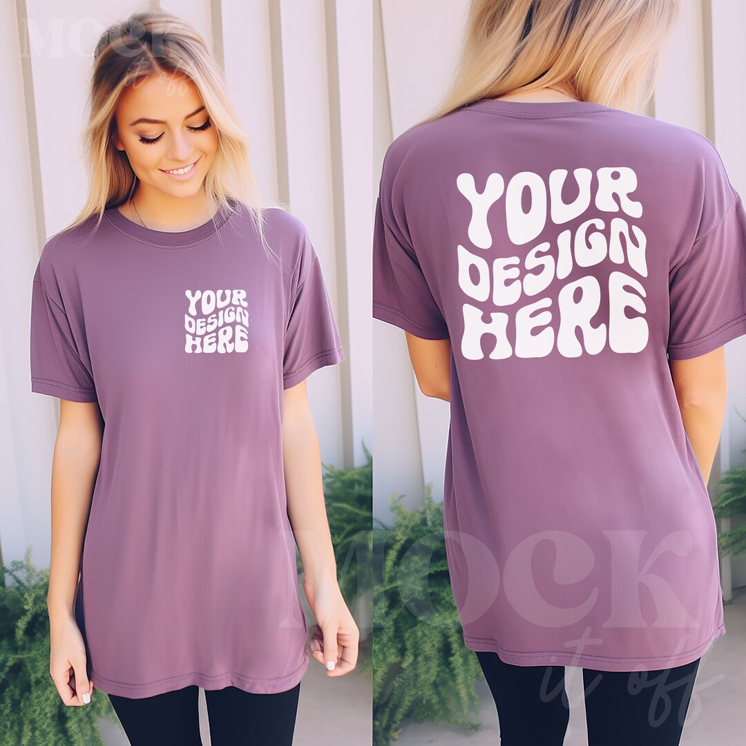 Berry Front and Back Comfort Colors 1717 Tshirt Mockup, Female Model ...