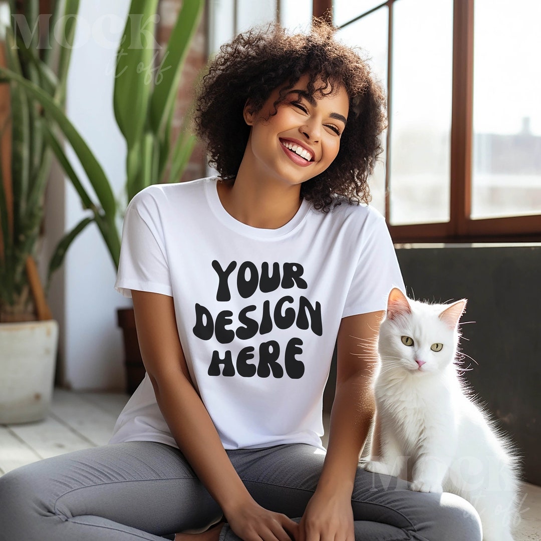 Cat Mockup, White Gildan 64000 Tshirt Mockup, Women's White Gildan T ...