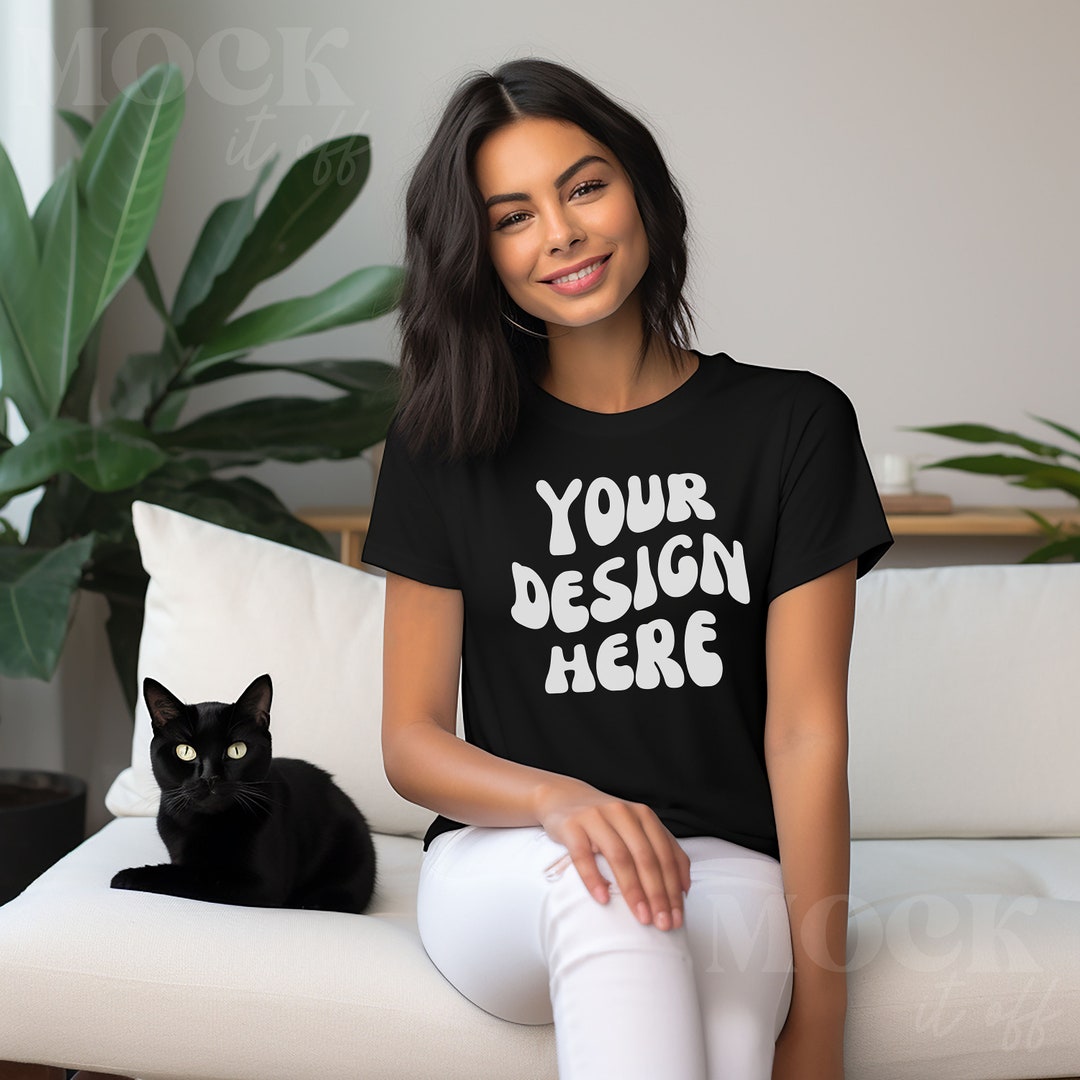Cat Mockup, Gildan 64000 Black Mockup, Gildan Model Mockup, Black T ...