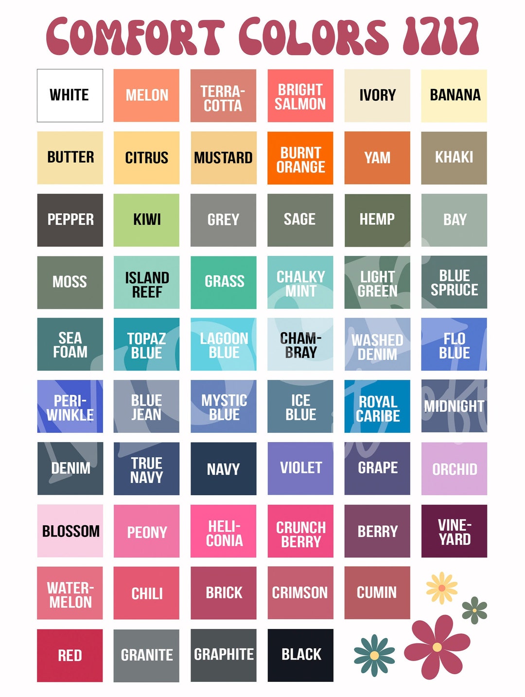 Retro Comfort Colors 1717 Color Chart 2023 Printify Color - Etsy