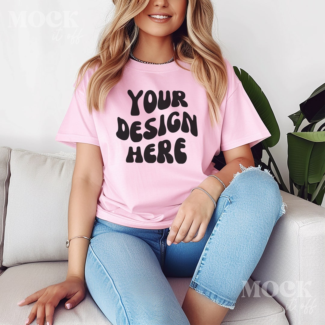 Light Pink Gildan 5000 Tshirt Mockup, Women's Light Pink T-shirt Mockup ...