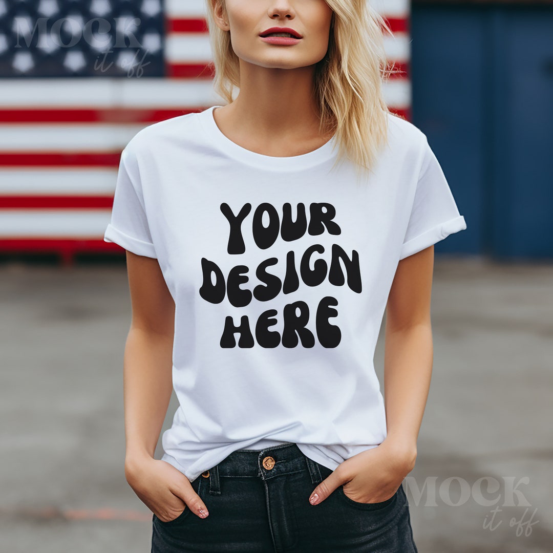 Female Patriotic Mockup, White Bella Canvas 3001 Tshirt Mockup ...