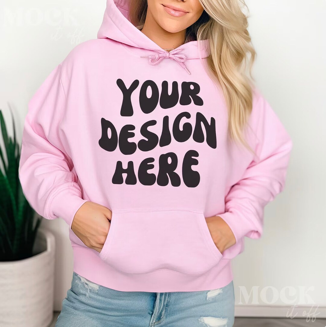 Light Pink Gildan 18500 Hoodie Mockup, 18500 Light Pink Mockup Female ...