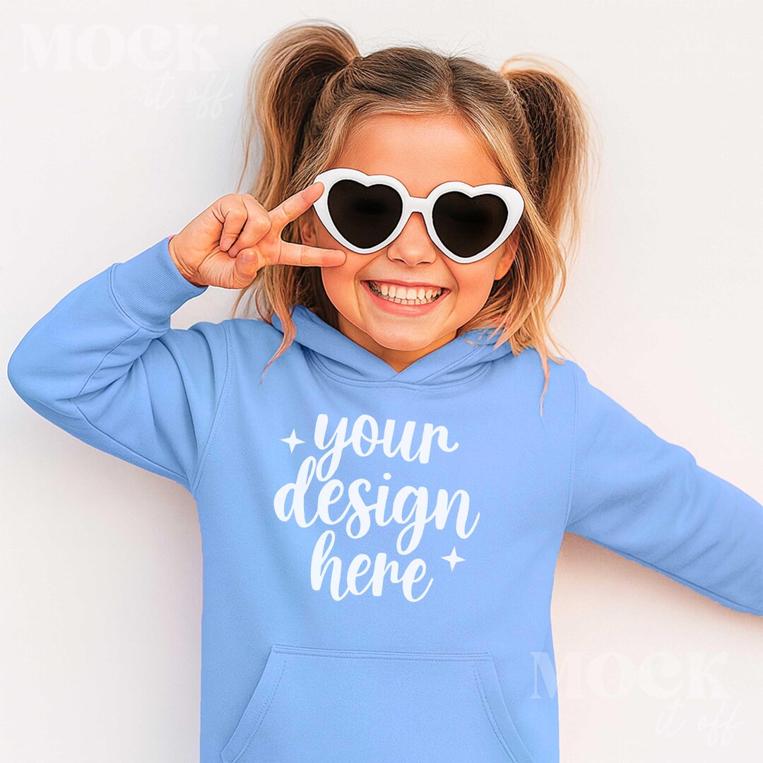 Girls Carolina Blue Gildan Youth Hooded Sweatshirt Mockup, Carolina ...