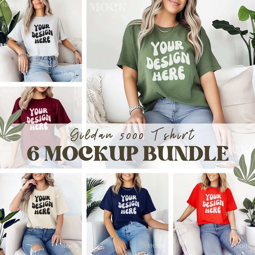 Gildan 5000 Mockup Bundle, Boho Chic Lifestyle Model Tshirt Mock Bundle, G500 T-shirt Mock-up ...