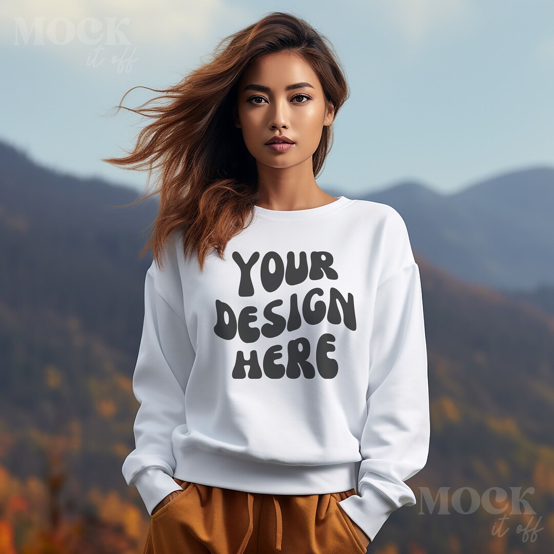 Hiking Mockup, Filipina Mockup, White Gildan 18000 Sweatshirt Mockup ...