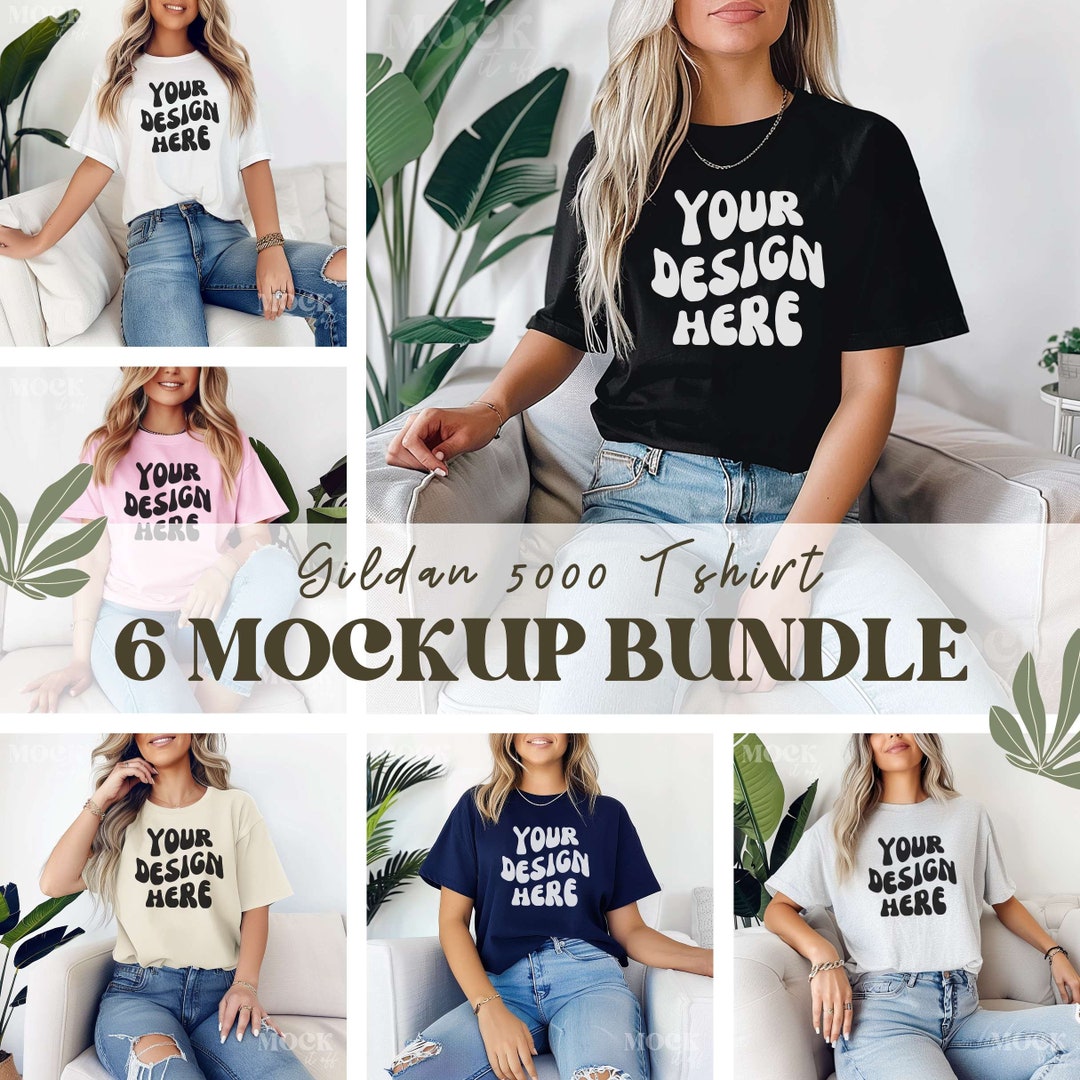 Gildan 5000 Mockup Bundle, Boho Chic Lifestyle Model Tshirt Mock Bundle, G500 T-shirt Mock-up ...