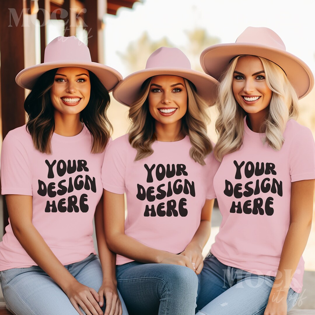 Group Mockup, Pink Group Shirt Mockup, Bella Canvas 3001 Tshirt Mock ...