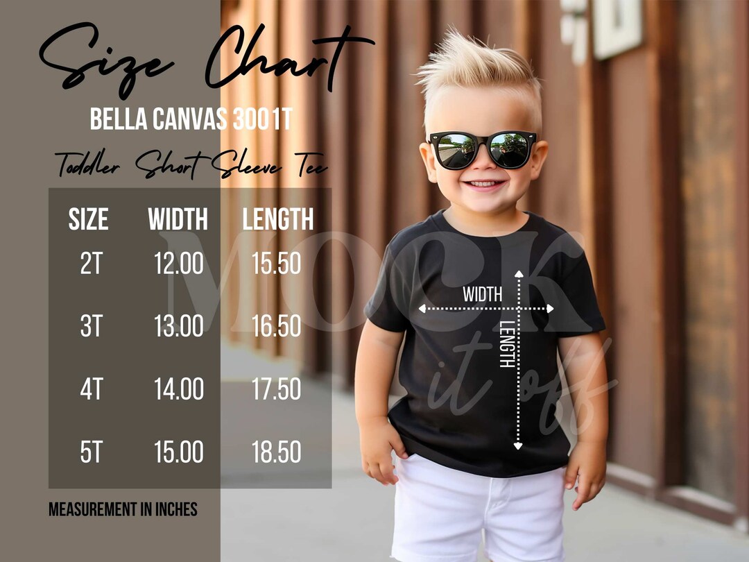 Kids Black Bella Canvas 3001T Size Chart Mockup, Boy Black T-shirt Mock ...