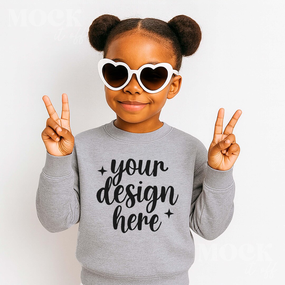 Girls Sport Grey Gildan Youth Mockup, Sport Grey Gildan 18000B ...