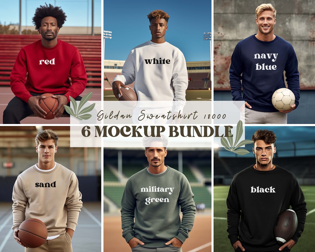 Male Sports Mockup Bundle, Gildan 18000 Sweatshirt Mockup Bundle, Mens ...