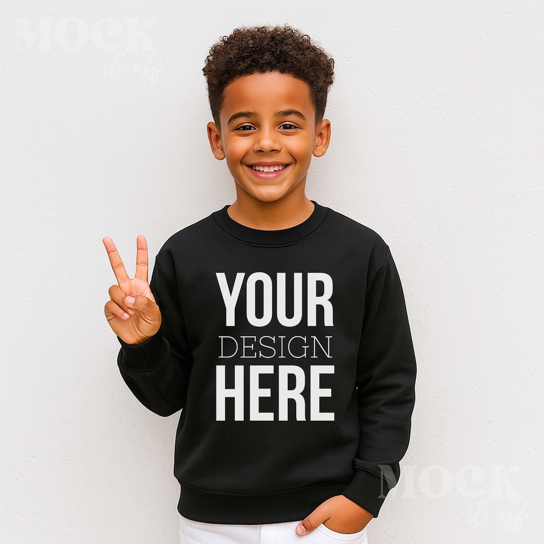 Kids Sweatshirt Mockup, Black Gildan 18000B Sweatshirt Mock, Childrens ...