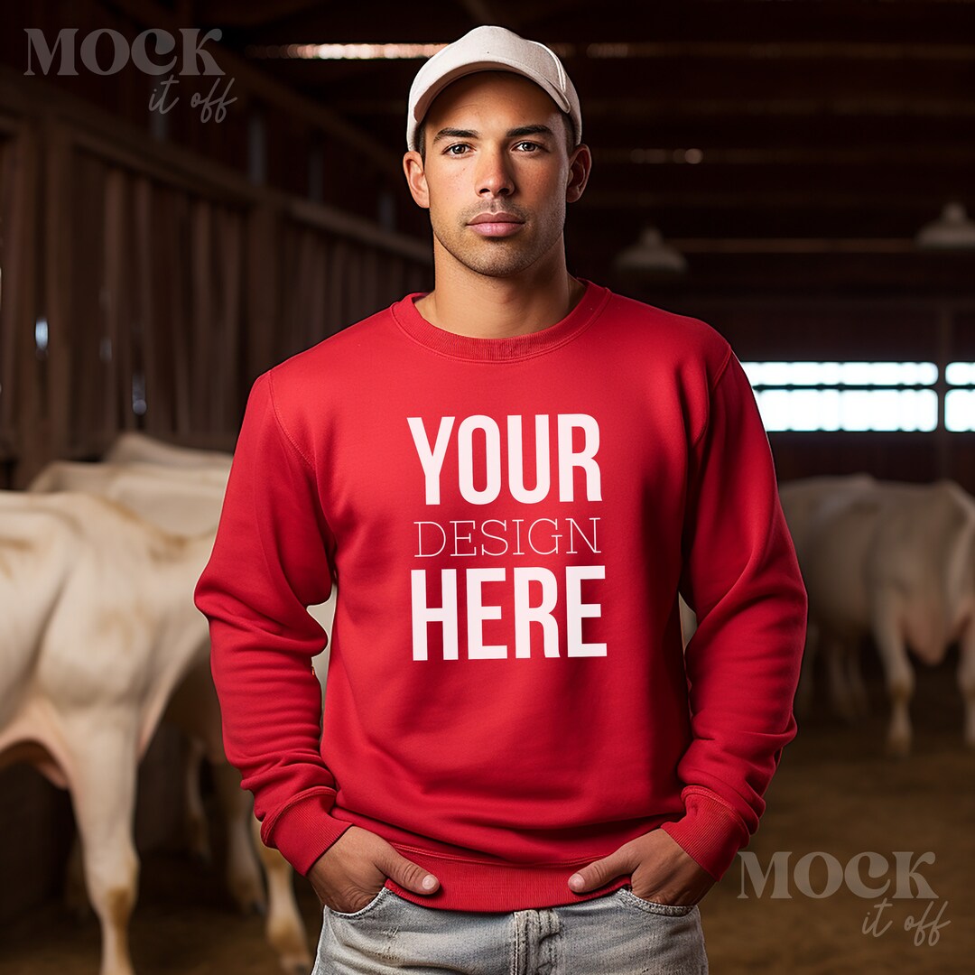 Male Mockup, Farmking Mockup, Black Gildan 18000 Sweatshirt Mock, Black ...