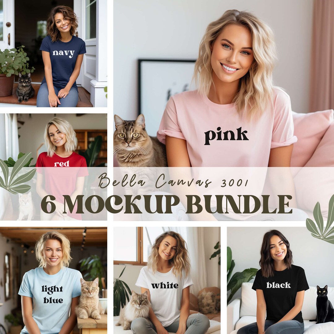 Cat Mockup Bundle, Bella Canvas Mockup Bundle, BC 3001 Tshirt Mockup ...
