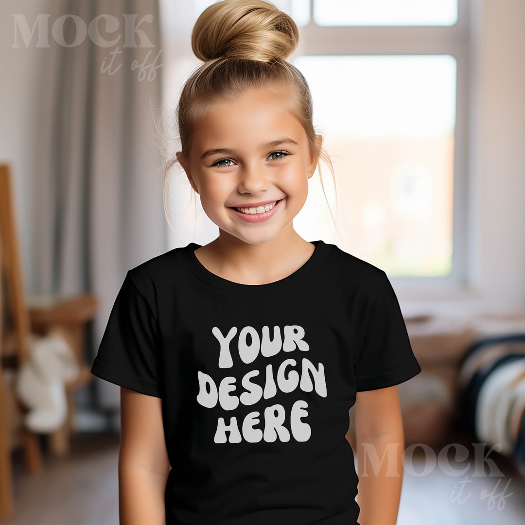 Girl Mockup, Black Bella Canvas 3001Y Tshirt Mockup, Children's Black ...