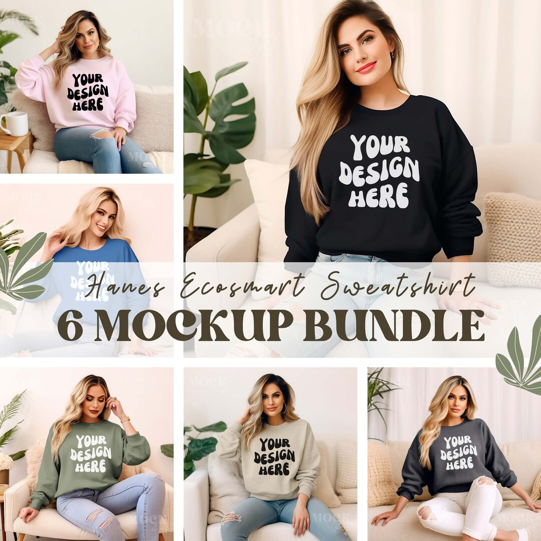 Hanes Ecosmart Sweatshirt Mockup Bundle, Boho Womens Hanes Ecosmart ...