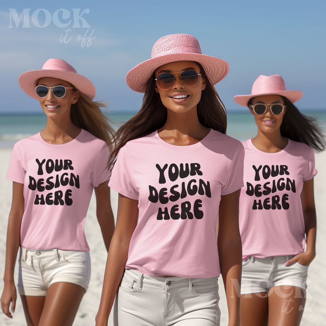 Group Mockup, Pink Group Shirt Mockup, Bella Canvas 3001 Tshirt Mock ...
