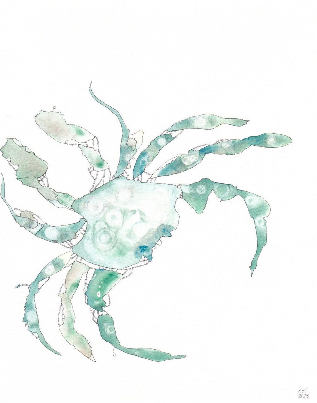 Watercolor Painting, Crab, Ink Drawing, Blue-green Color, Gift Idea - Etsy