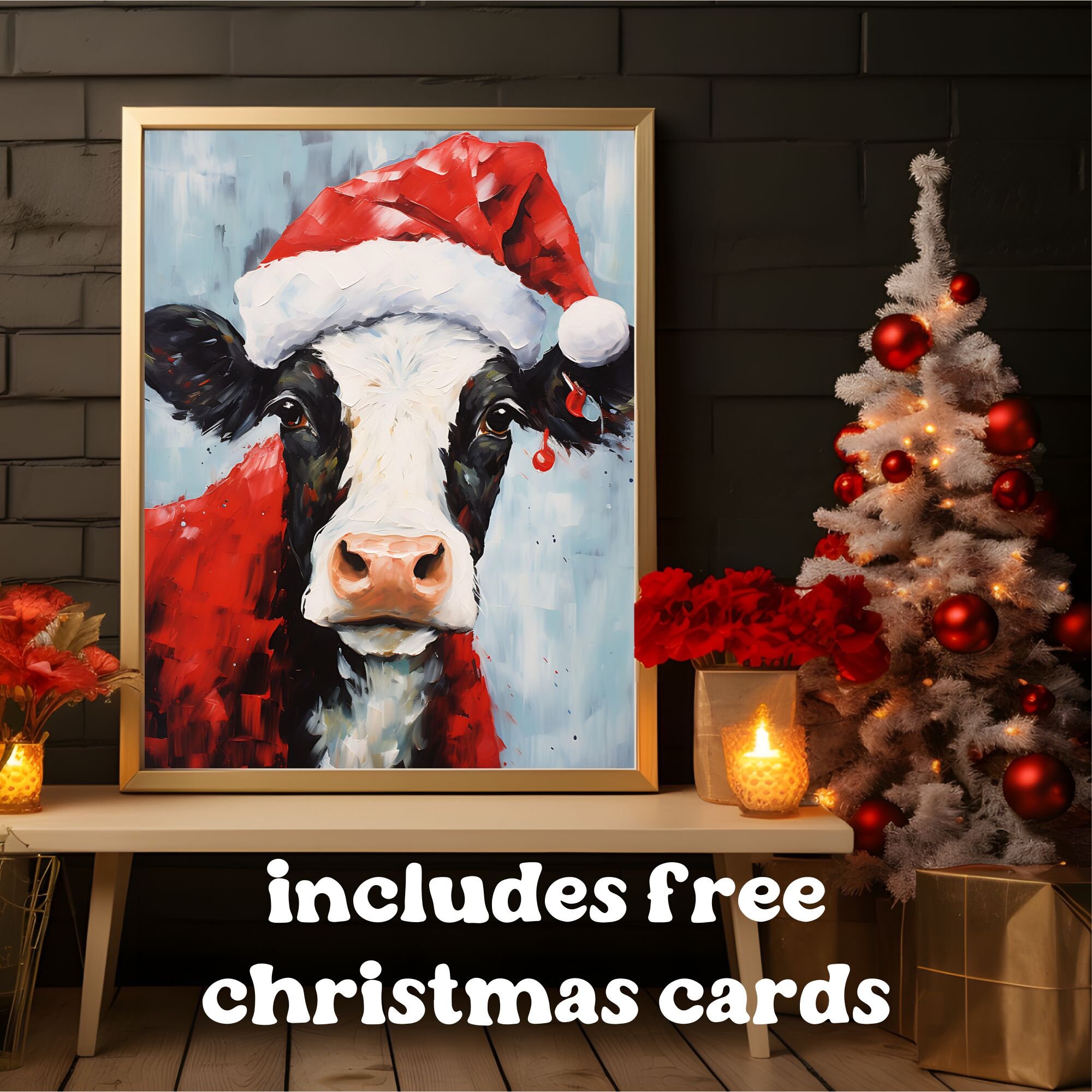 Cow Christmas Digital Download Print, Vintage Cow Christmas Decor ...