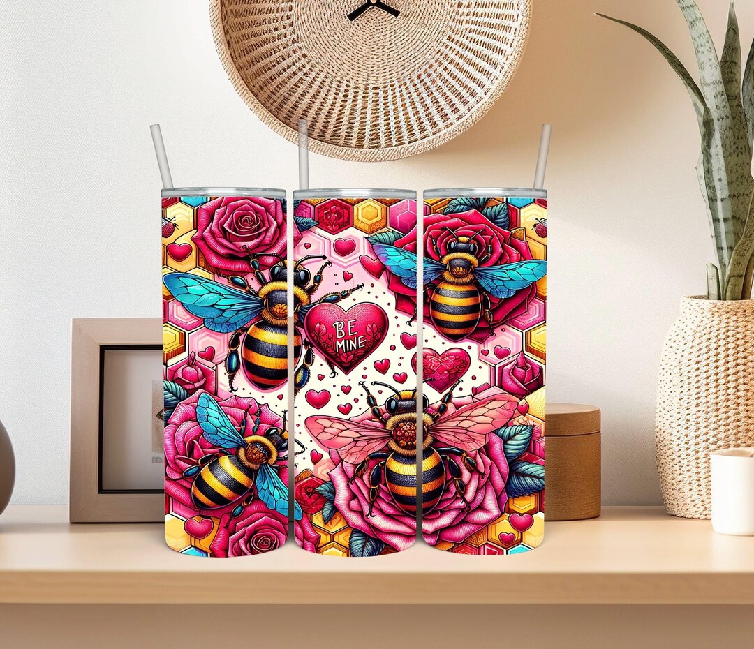 Bee Mine Valentine Tumbler Sublimation Design: Bumblebee Hearts ...