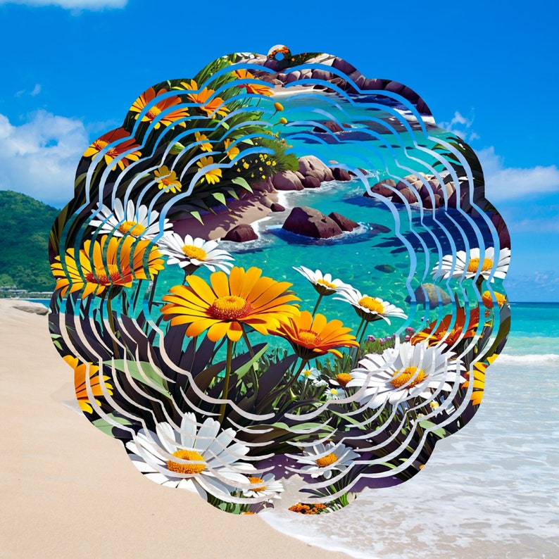 3D Floral Beach Wind Spinner Sublimation Design Template, Round Hanging ...