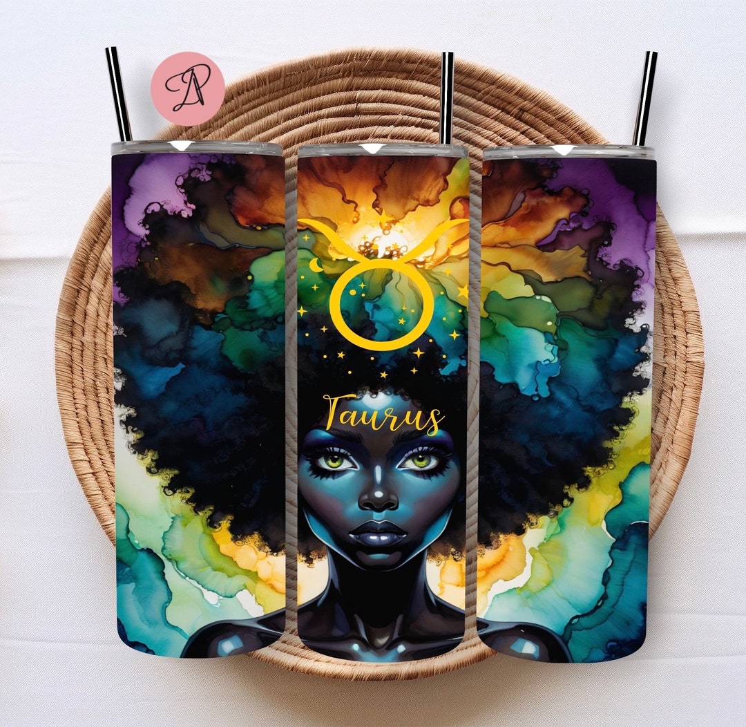 Taurus Tumbler Wrap 20oz, Afro Girl Tumbler Png, Zodiac Sign Tumbler ...