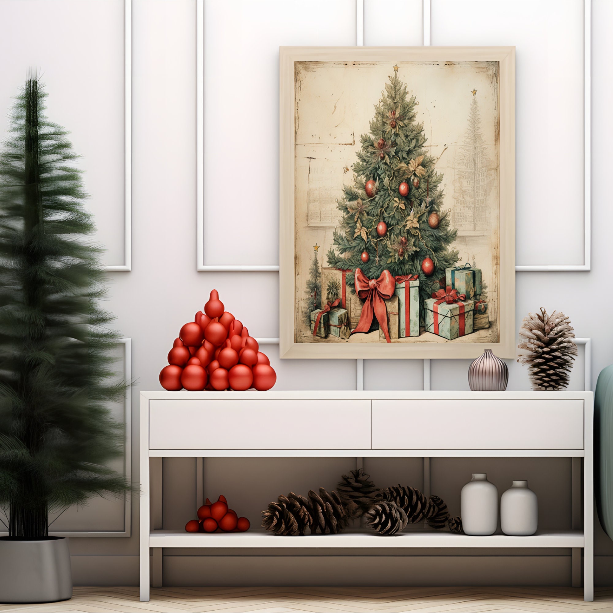 Vintage Christmas Tree Print, Vintage Christmas Decorations, Rustic ...